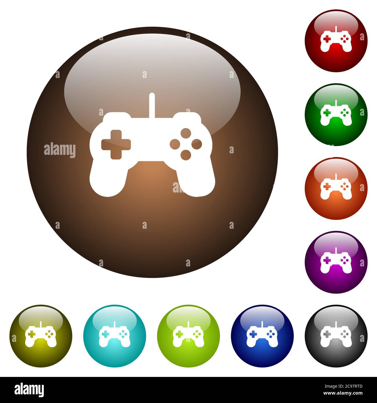 Game controller white icons on round color glass buttons Stock Vector ...