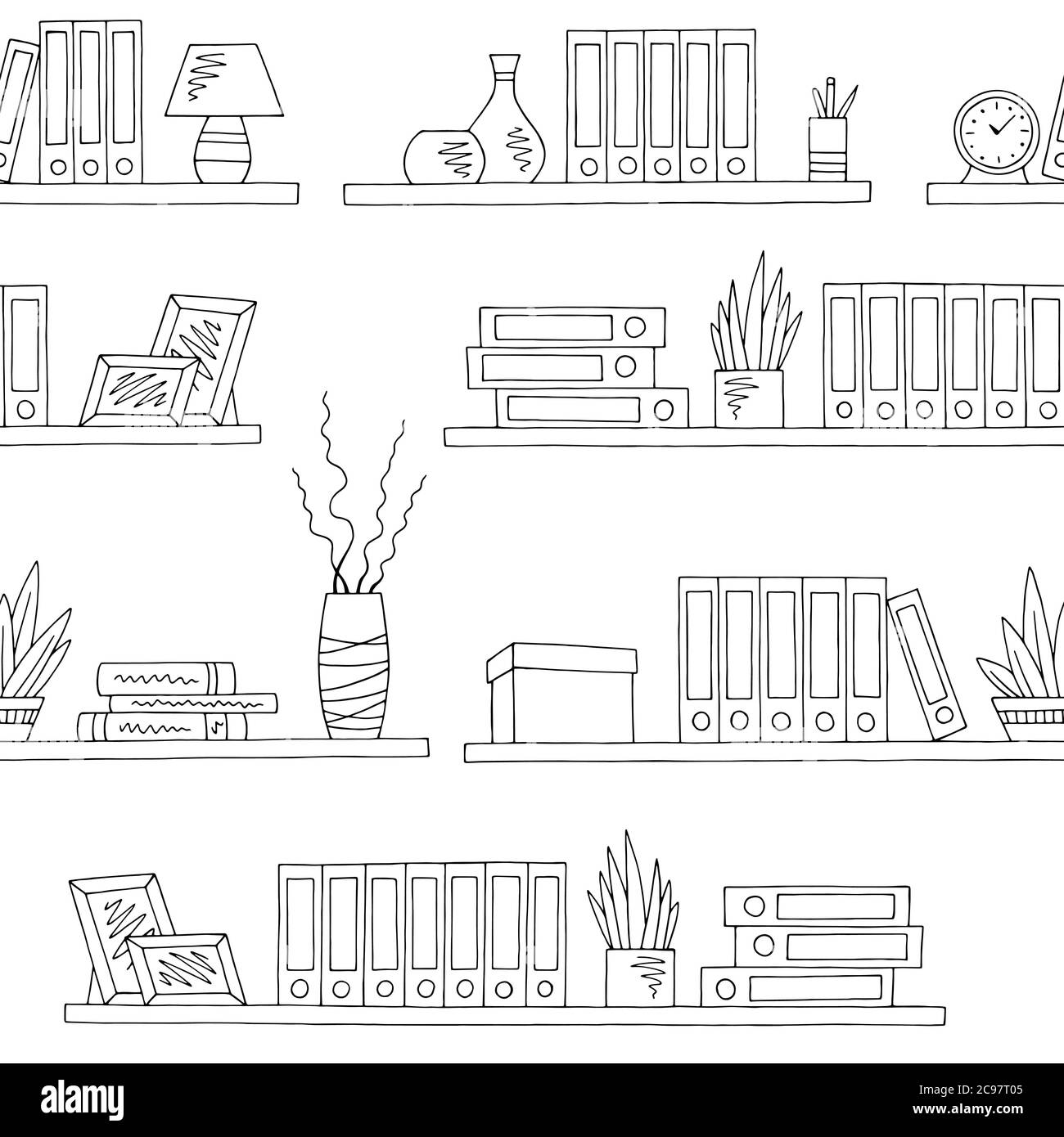 Shelves Graphic Black White Seamless Pattern Background Sketch Office Illustration Vector Stock
