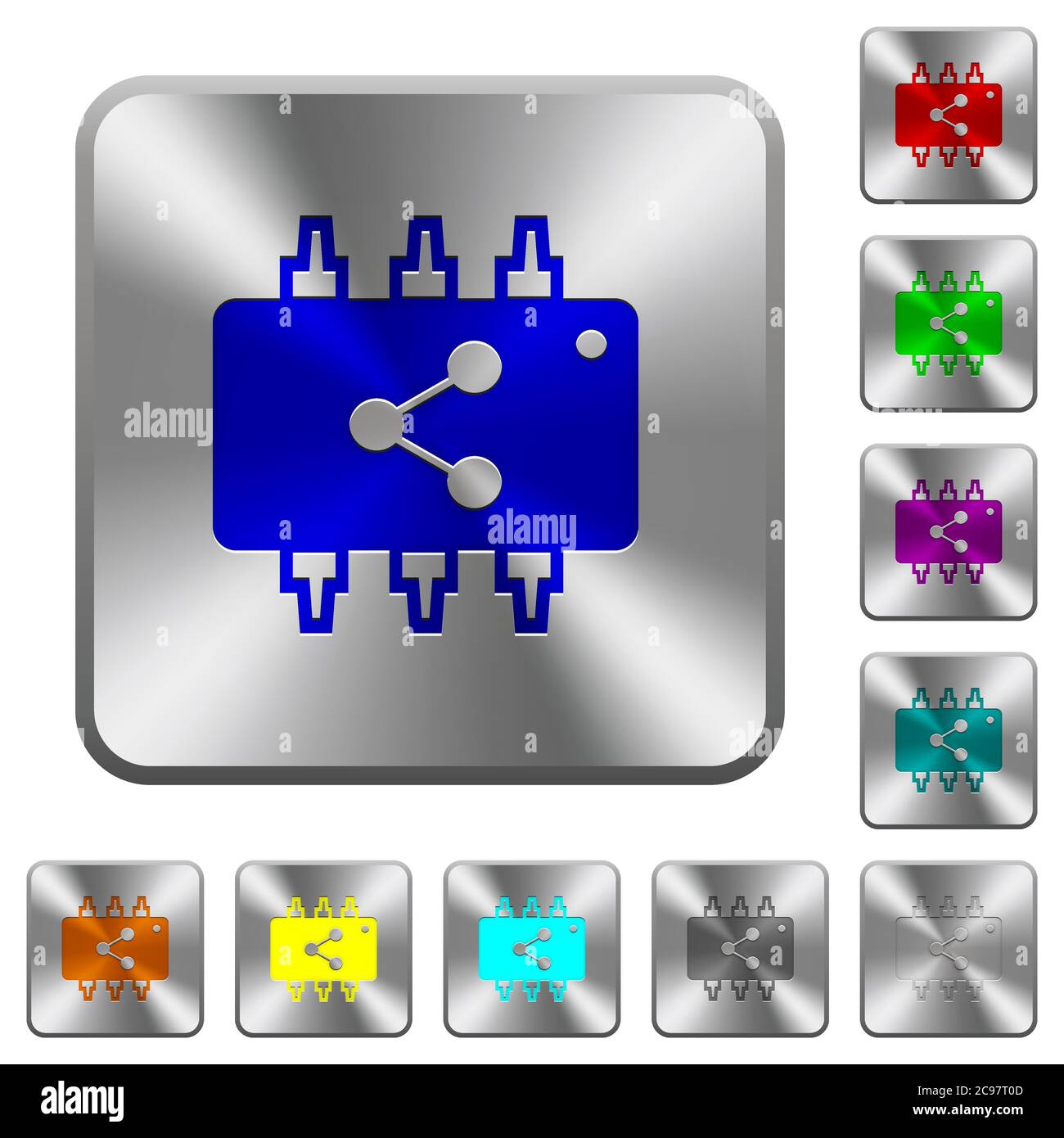 Connect hardware engraved icons on rounded square glossy steel buttons ...