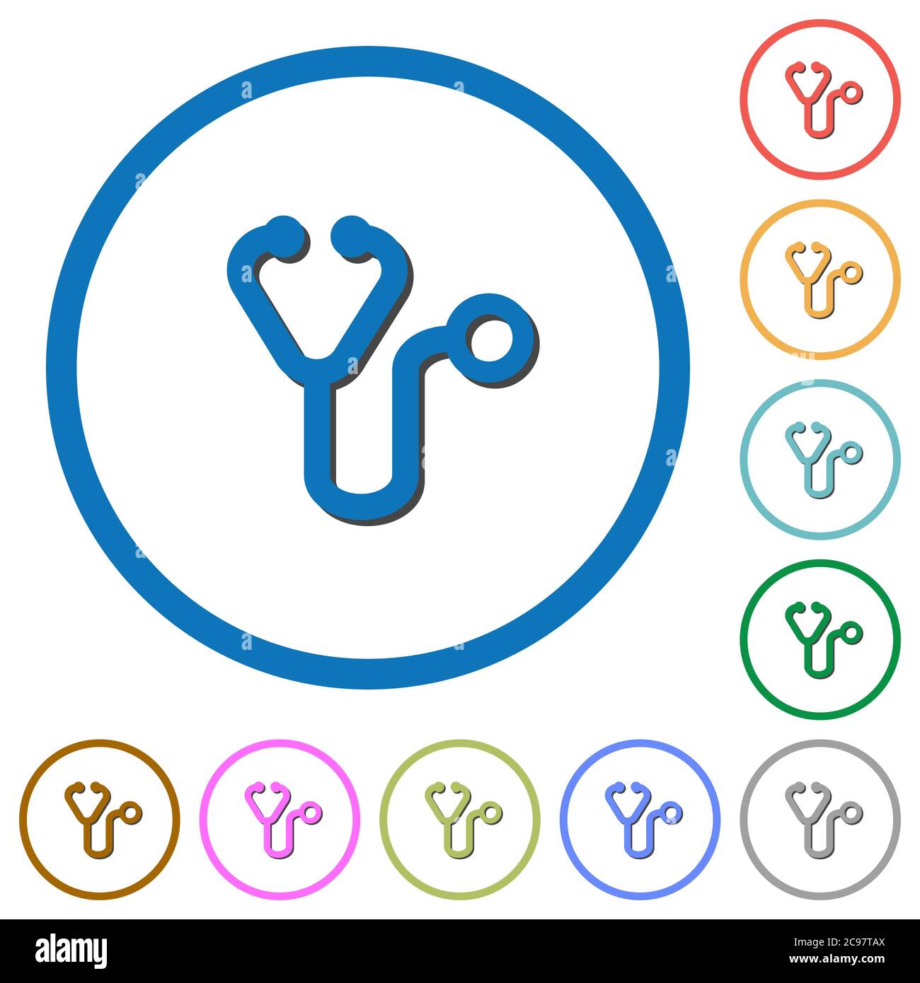 Stethoscope flat color vector icons with shadows in round outlines on ...