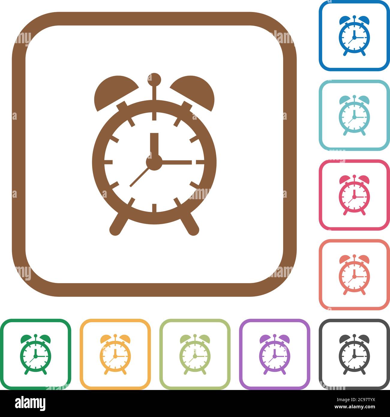 Alarm clock simple icons in color rounded square frames on white background Stock Vector Image ...