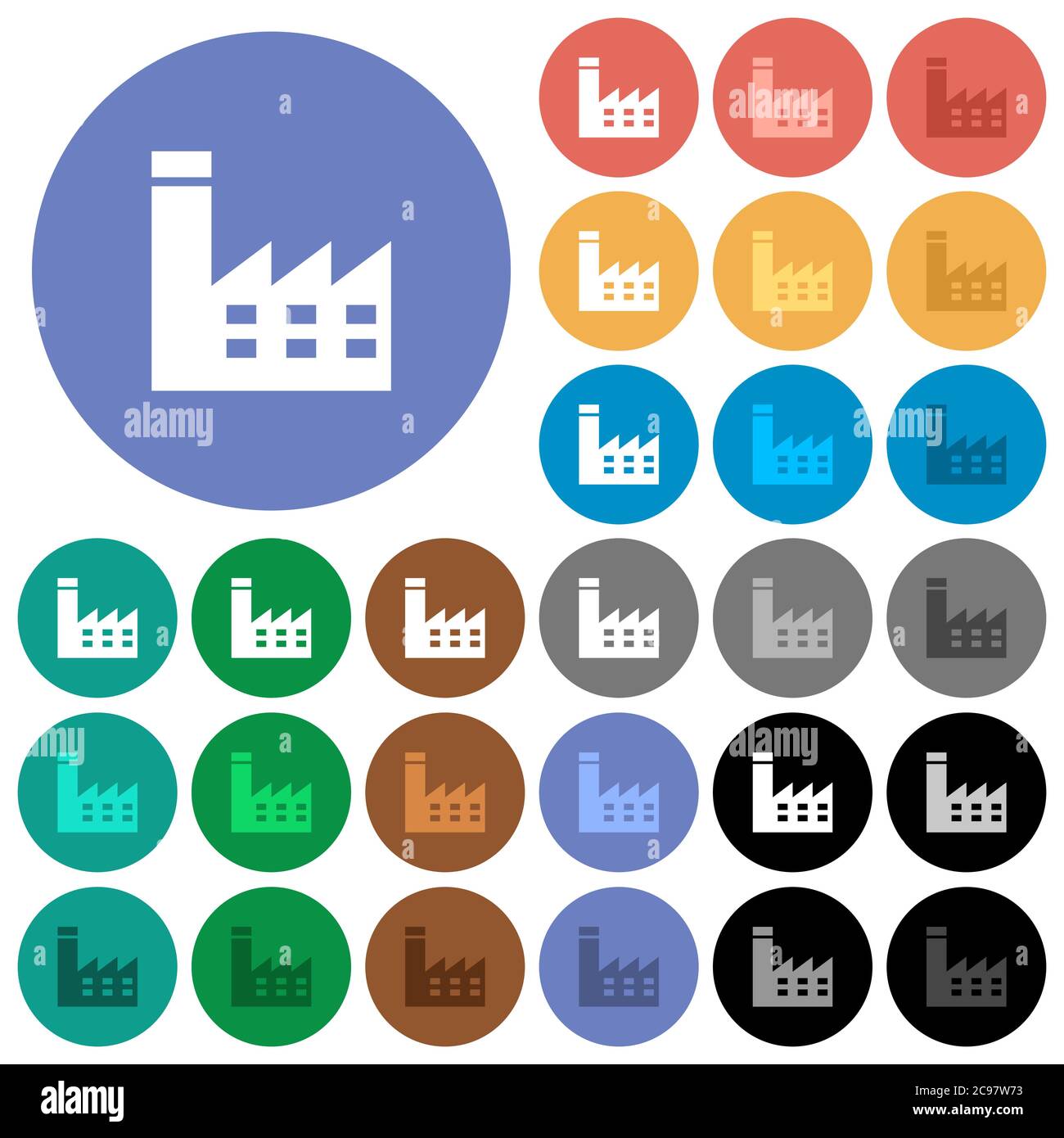 Factory building multi colored flat icons on round backgrounds ...