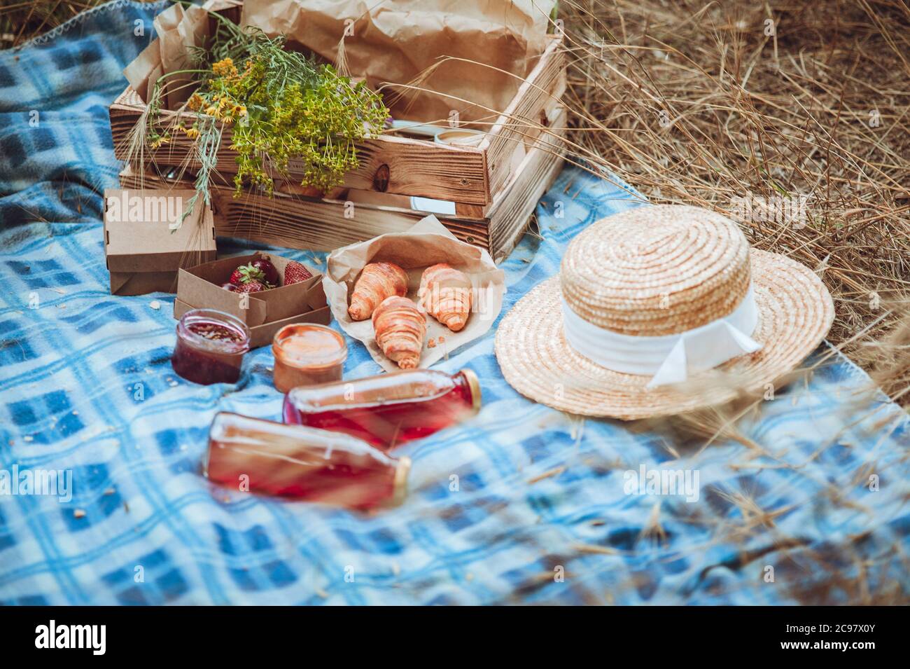 outdoor picnic in French style. Selective soft focus Stock Photo - Alamy