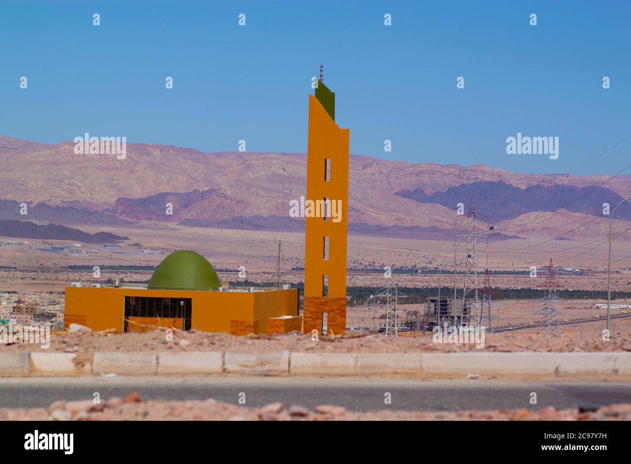Aqaba, Jordan 03/31/2010 A contemporary mosque in the middle of desert ...