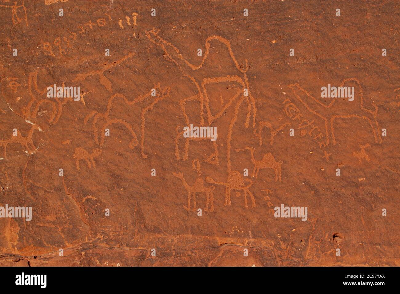 Close up frontal view of the prehistoric stone inscriptions and ...