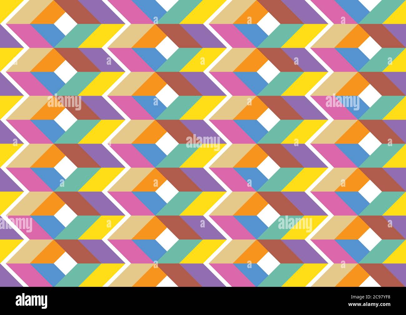 Pale multi-colored 3d cube shapes in a modern repeating abstract zigzag ...