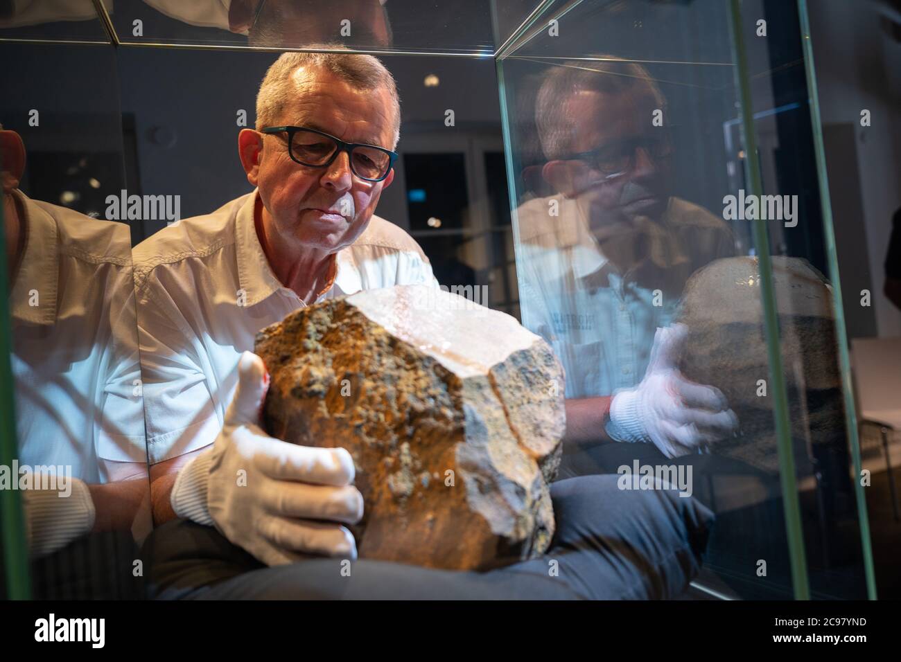 29 July 2020, Baden-Wuerttemberg, Blaubeuren: Hansjörg Bayer, finder of ...