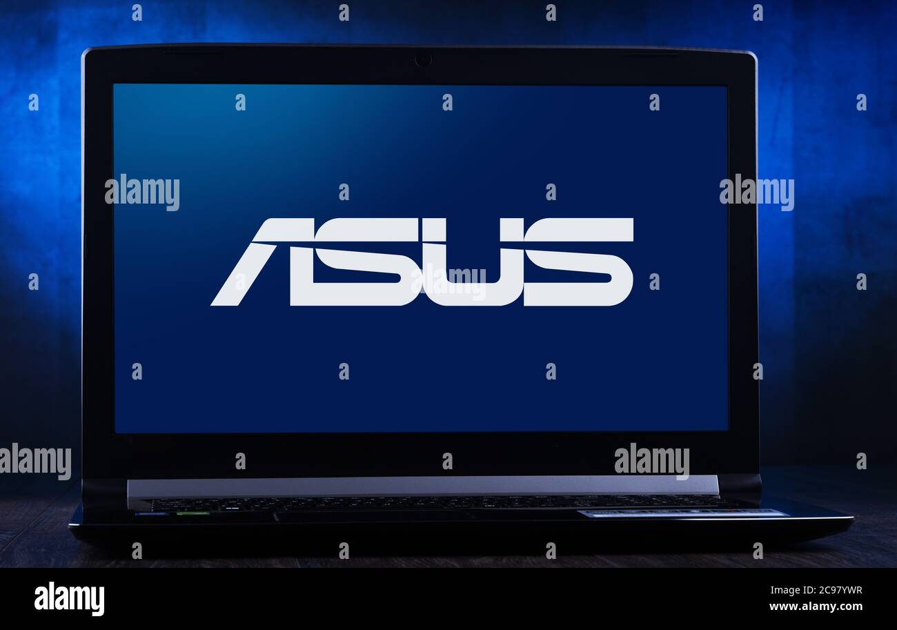 POZNAN, POL - MAR 24, 2020: Laptop computer displaying logo of Asus, a ...