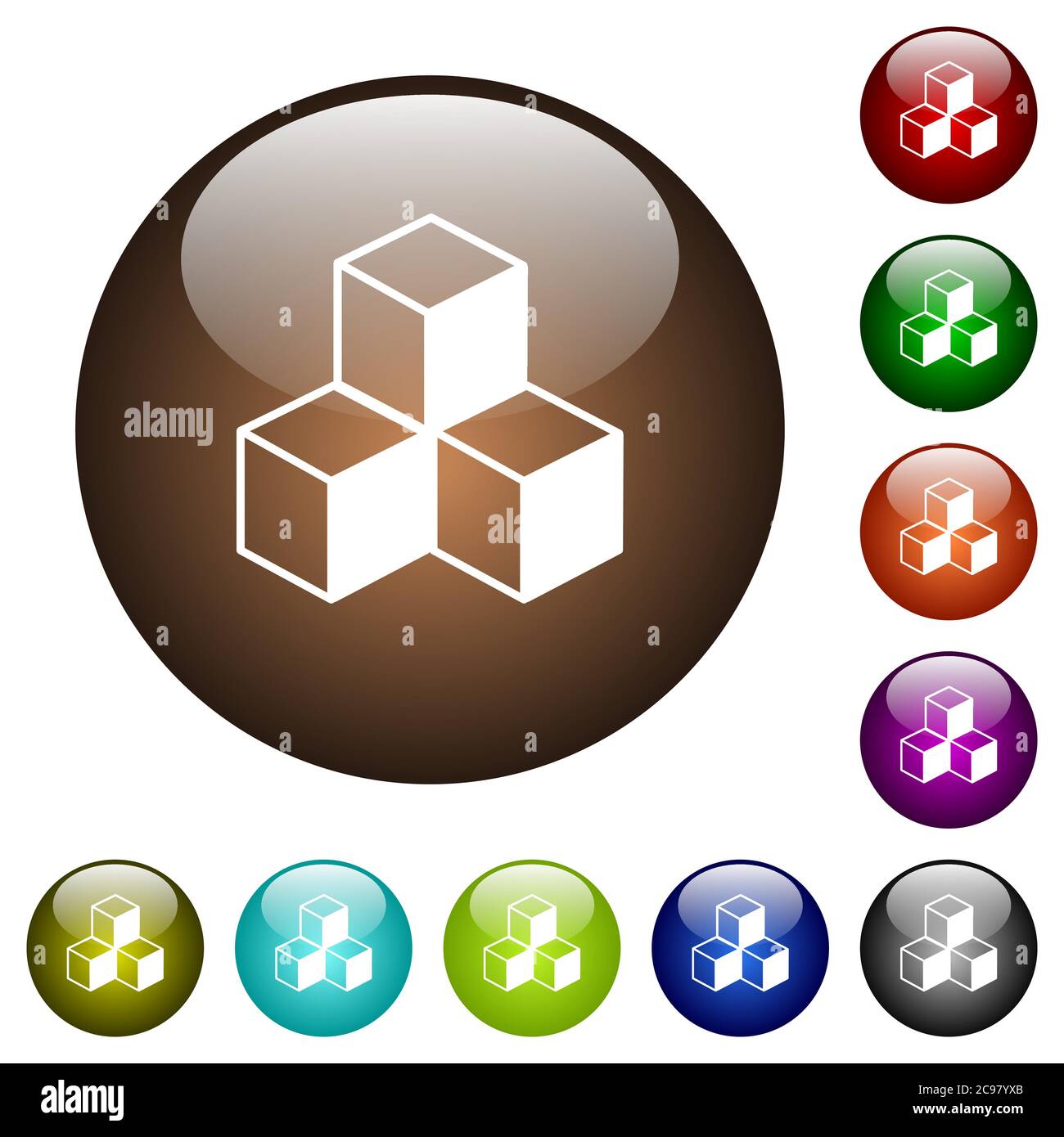 Cubes white icons on round color glass buttons Stock Vector Image & Art ...