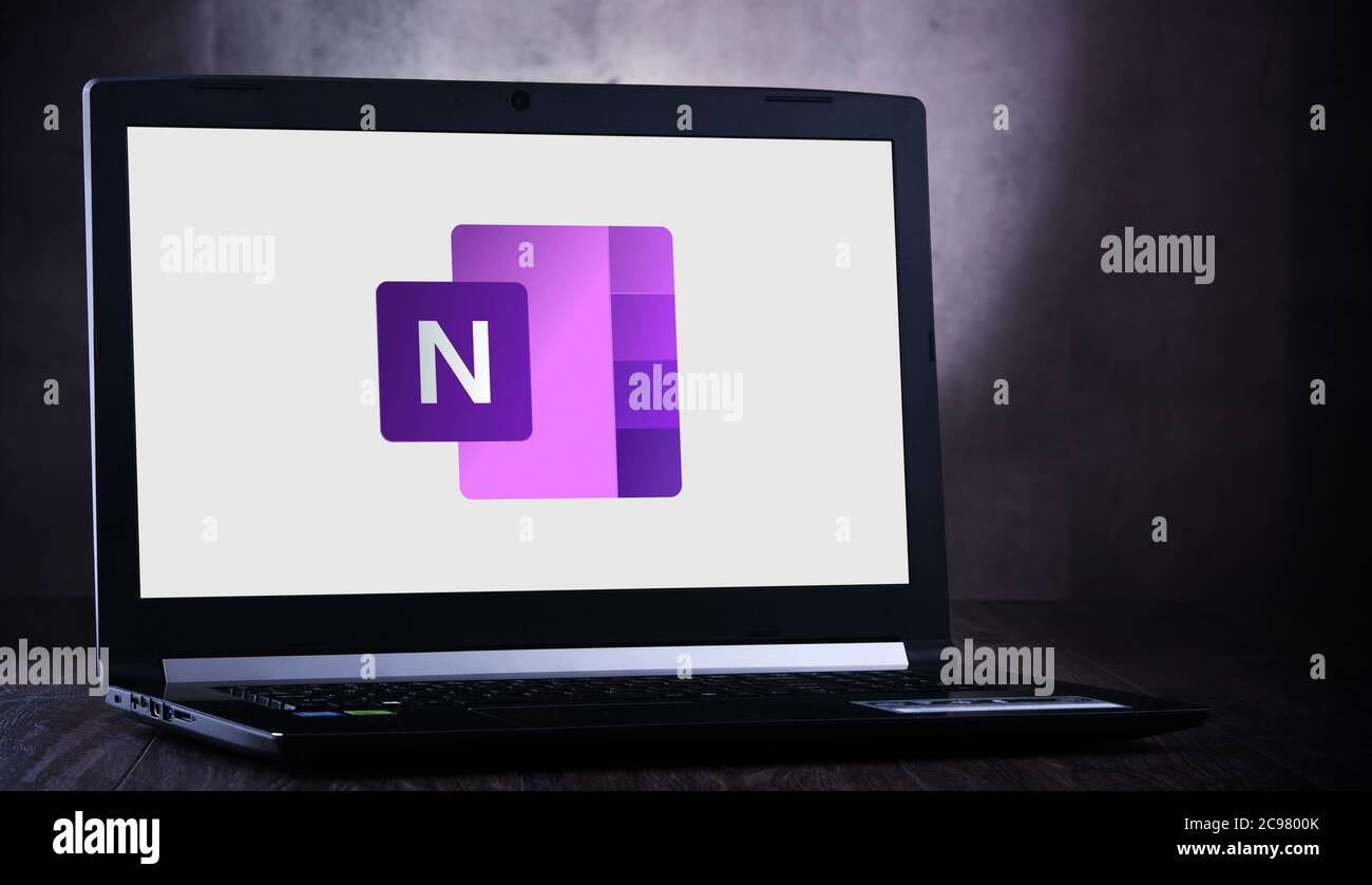 POZNAN, POL - JUL 11, 2020: Laptop computer displaying logo of ...