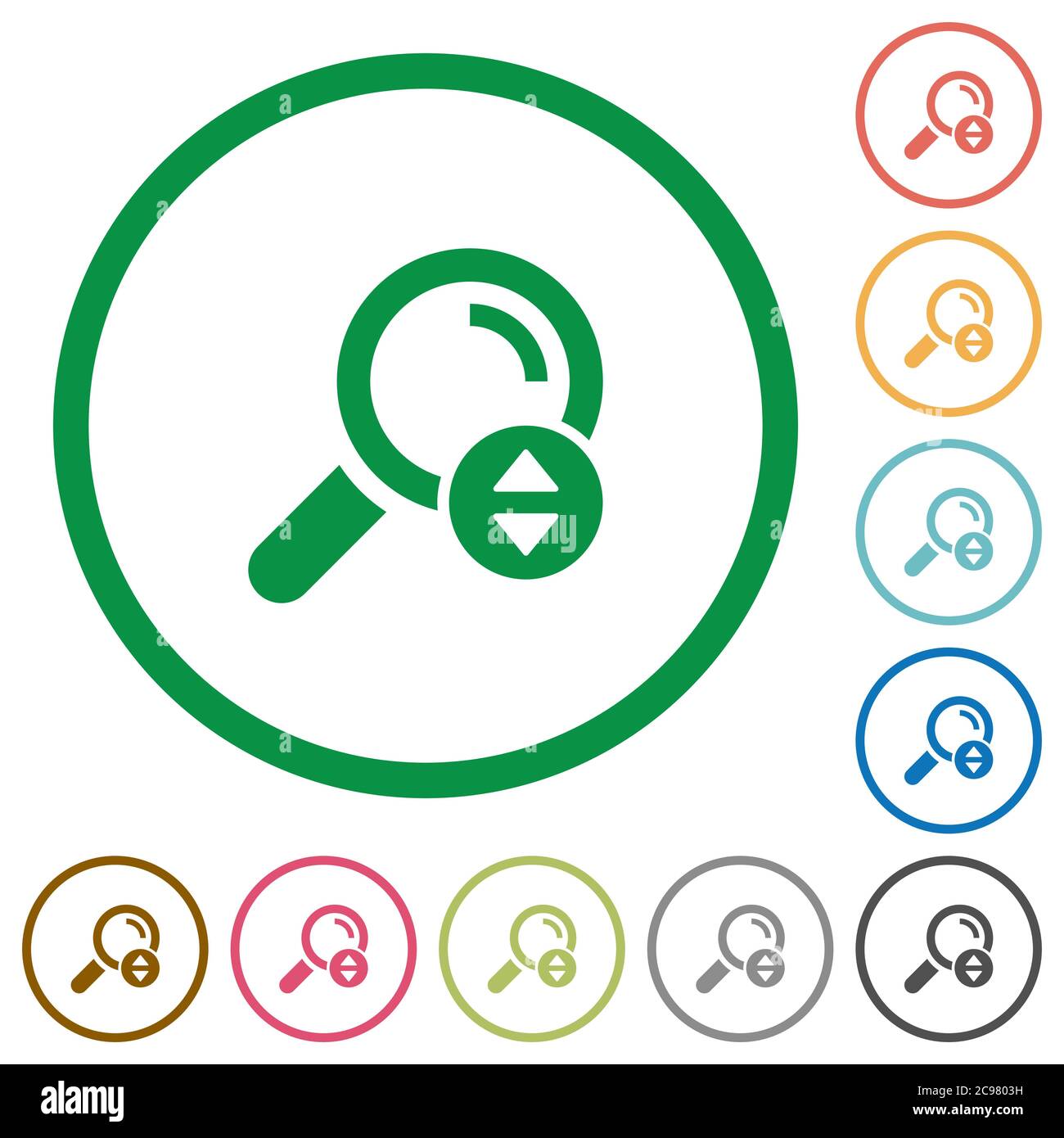 Scrolling search results flat color icons in round outlines on white ...