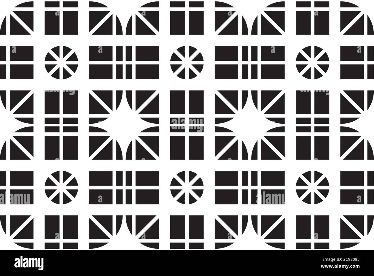 A black and white symmetrical repeating pattern of stars and block ...
