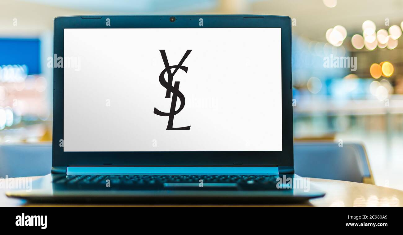 POZNAN, POL - JUN 20, 2020: Laptop computer displaying logo of Yves ...