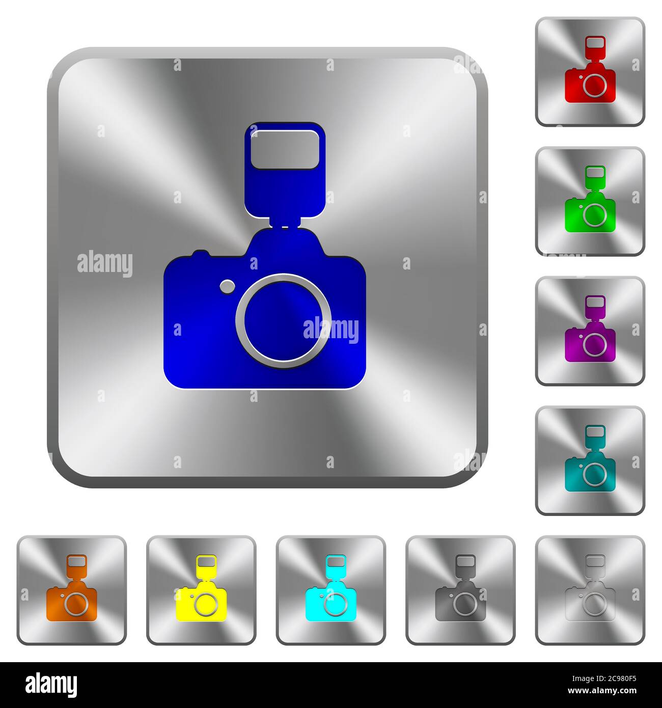 Camera with flash engraved icons on rounded square glossy steel buttons Stock Vector Image & Art ...