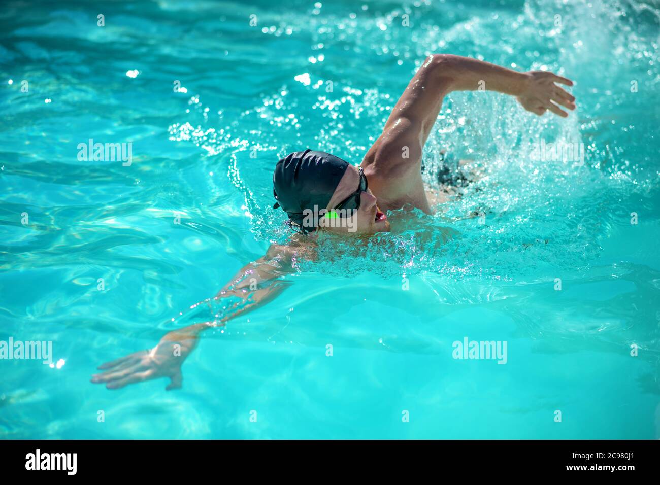 Man swimming pool outdoors muscles hi-res stock photography and images ...
