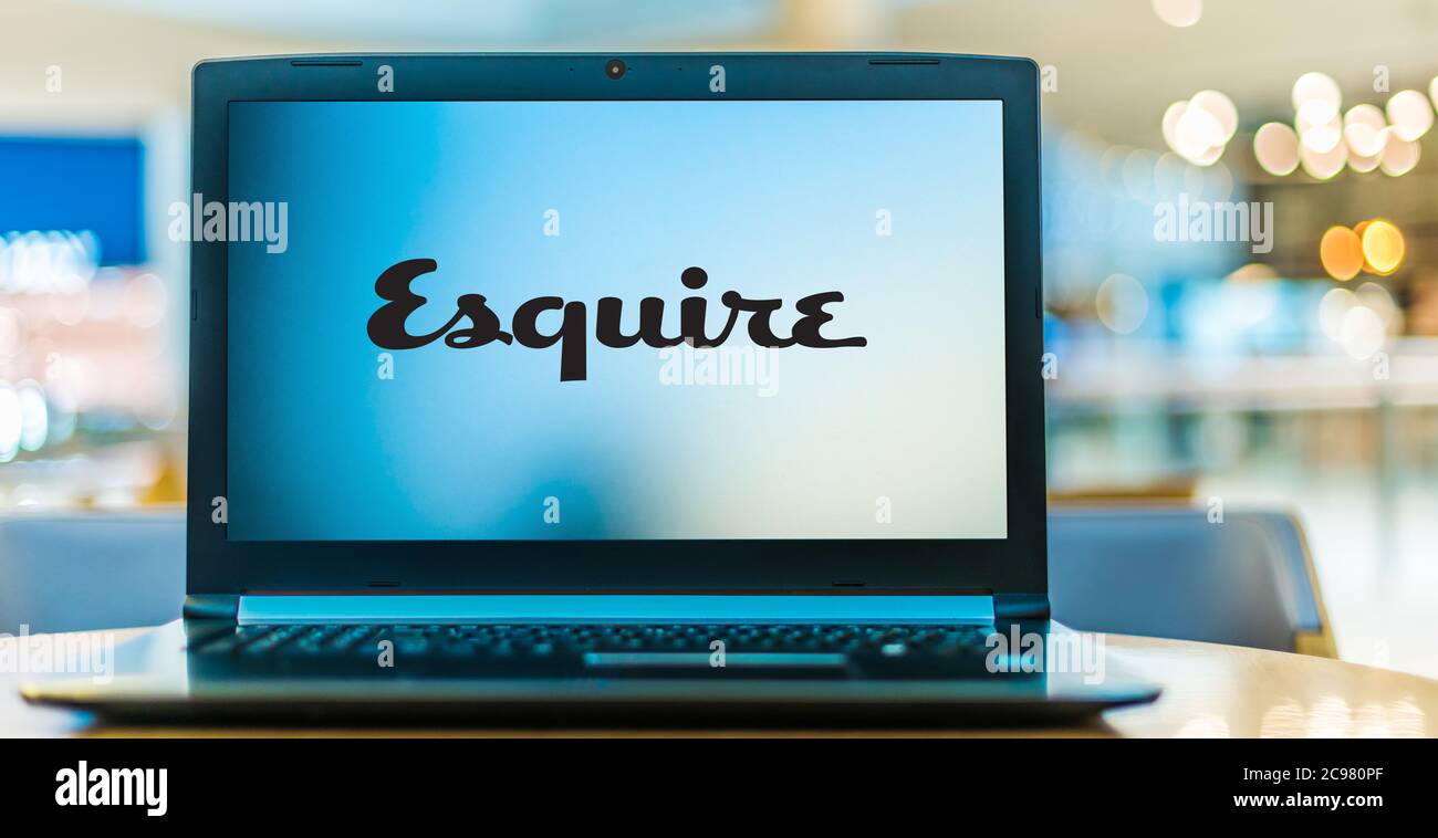 POZNAN, POL - MAY 15, 2020: Laptop computer displaying logo of Esquire, an American men's ...