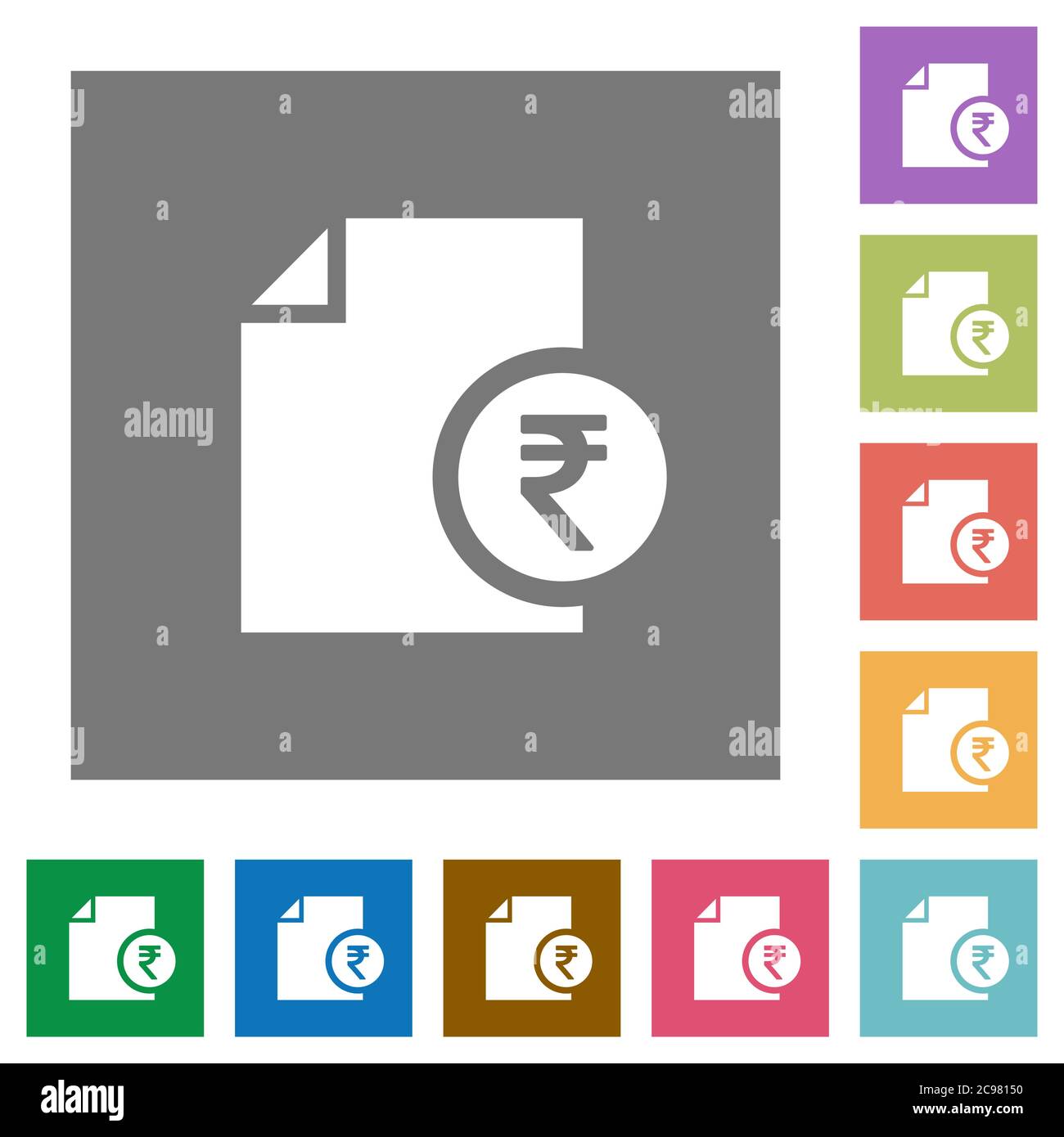 Indian Rupee financial report flat icons on simple color square ...