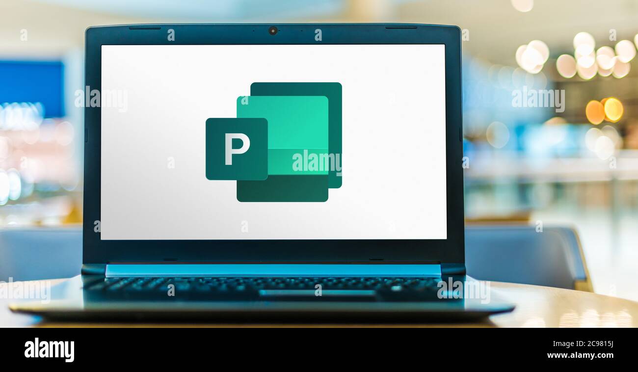 POZNAN, POL - JUN 16, 2020: Laptop computer displaying logo of ...