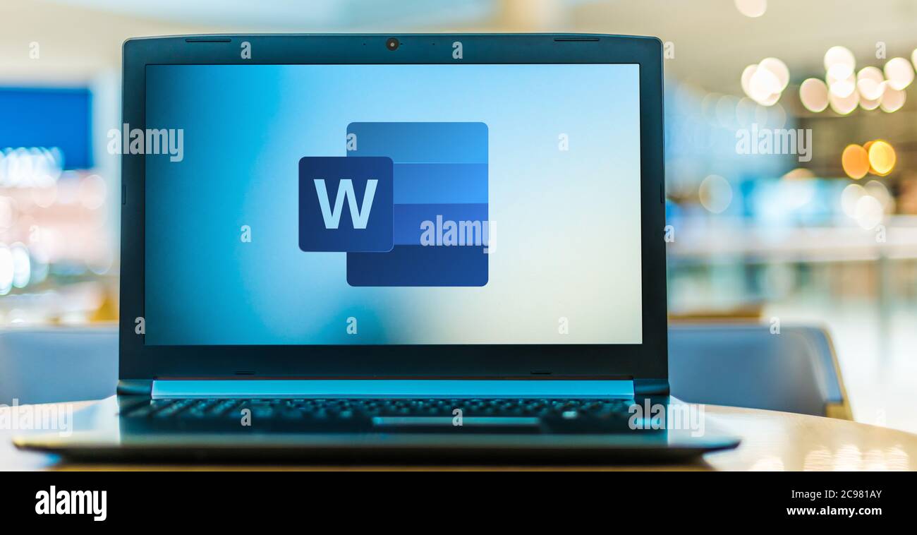 POZNAN, POL - JUN 16, 2020: Laptop computer displaying logo of ...