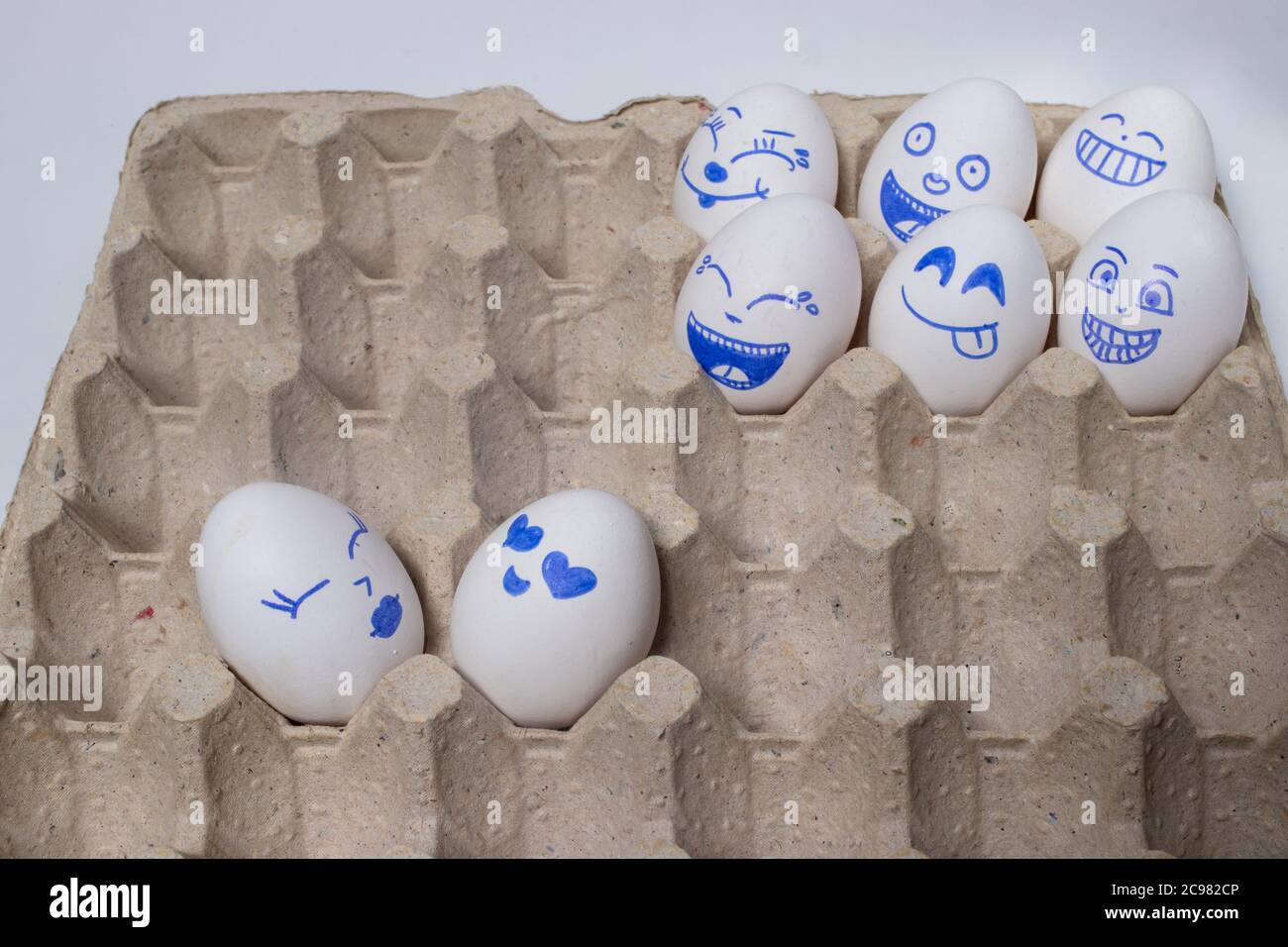 Funny chicken eggs. Smiley eggs with faces, funny faces. Eggs with ...
