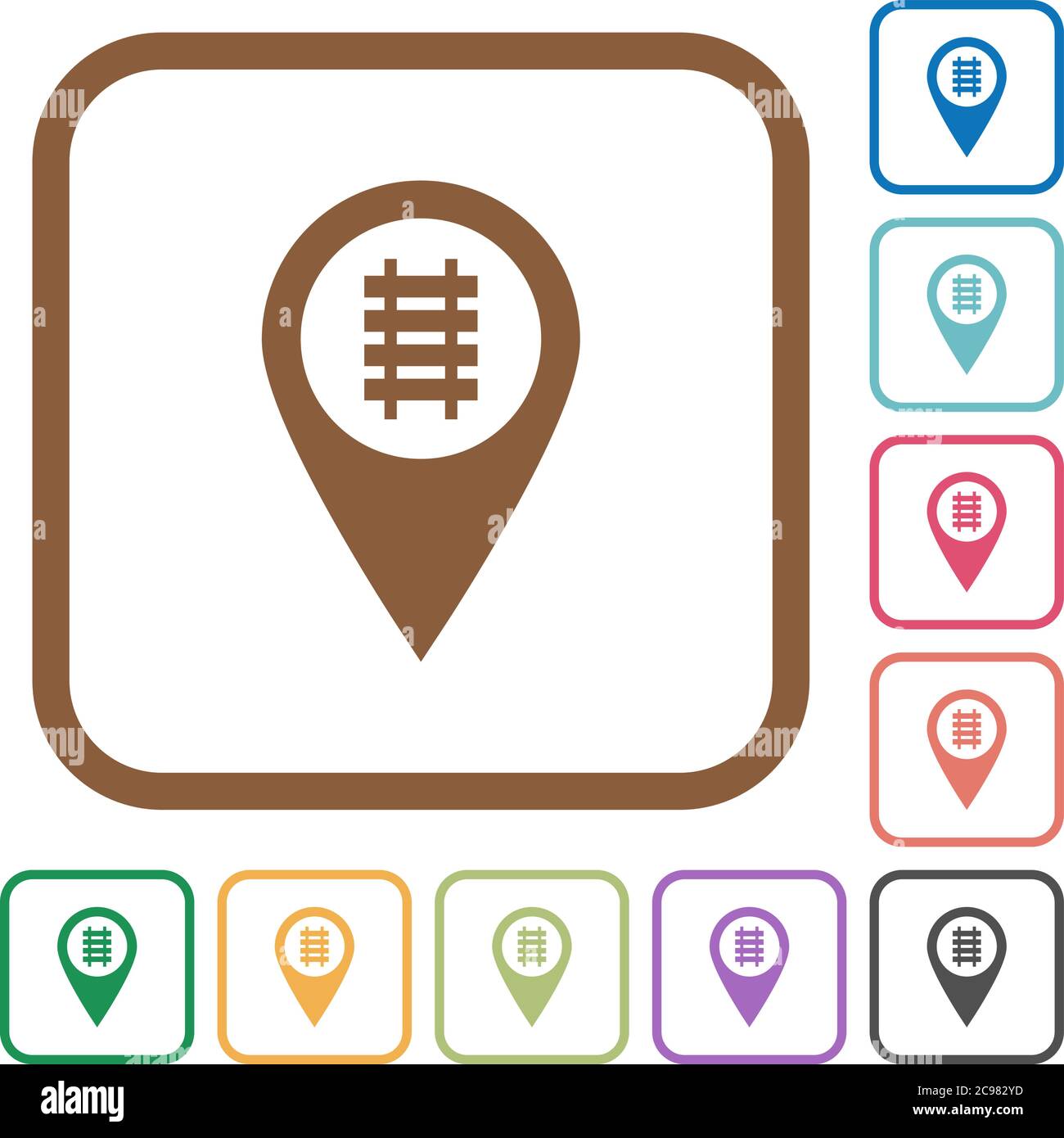 Railroad GPS map location simple icons in color rounded square frames ...