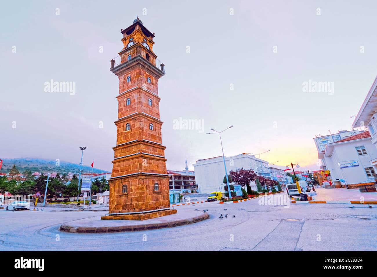 General view in front of the historical Yozgat clock tower in the early ...
