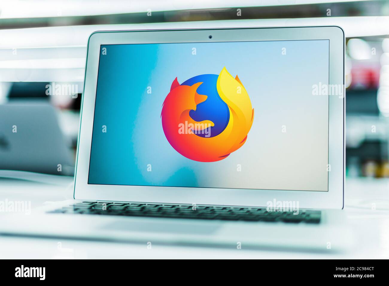 POZNAN, POL - JUN 16, 2020: Laptop computer displaying logo of Firefox ...