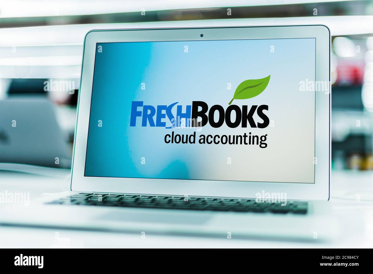 POZNAN, POL - JUN 16, 2020: Laptop computer displaying logo of ...