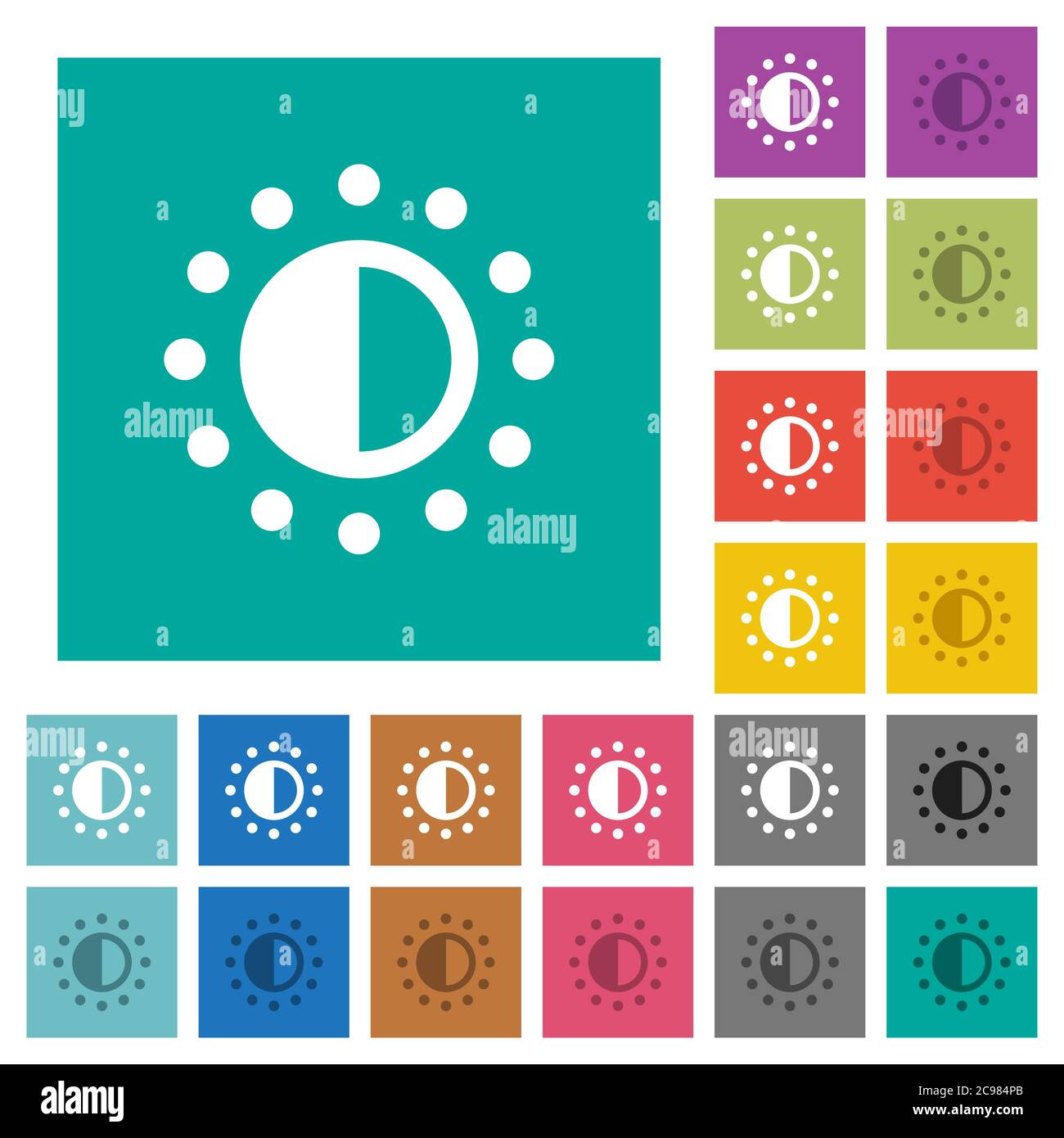 Saturation control multi colored flat icons on plain square backgrounds ...