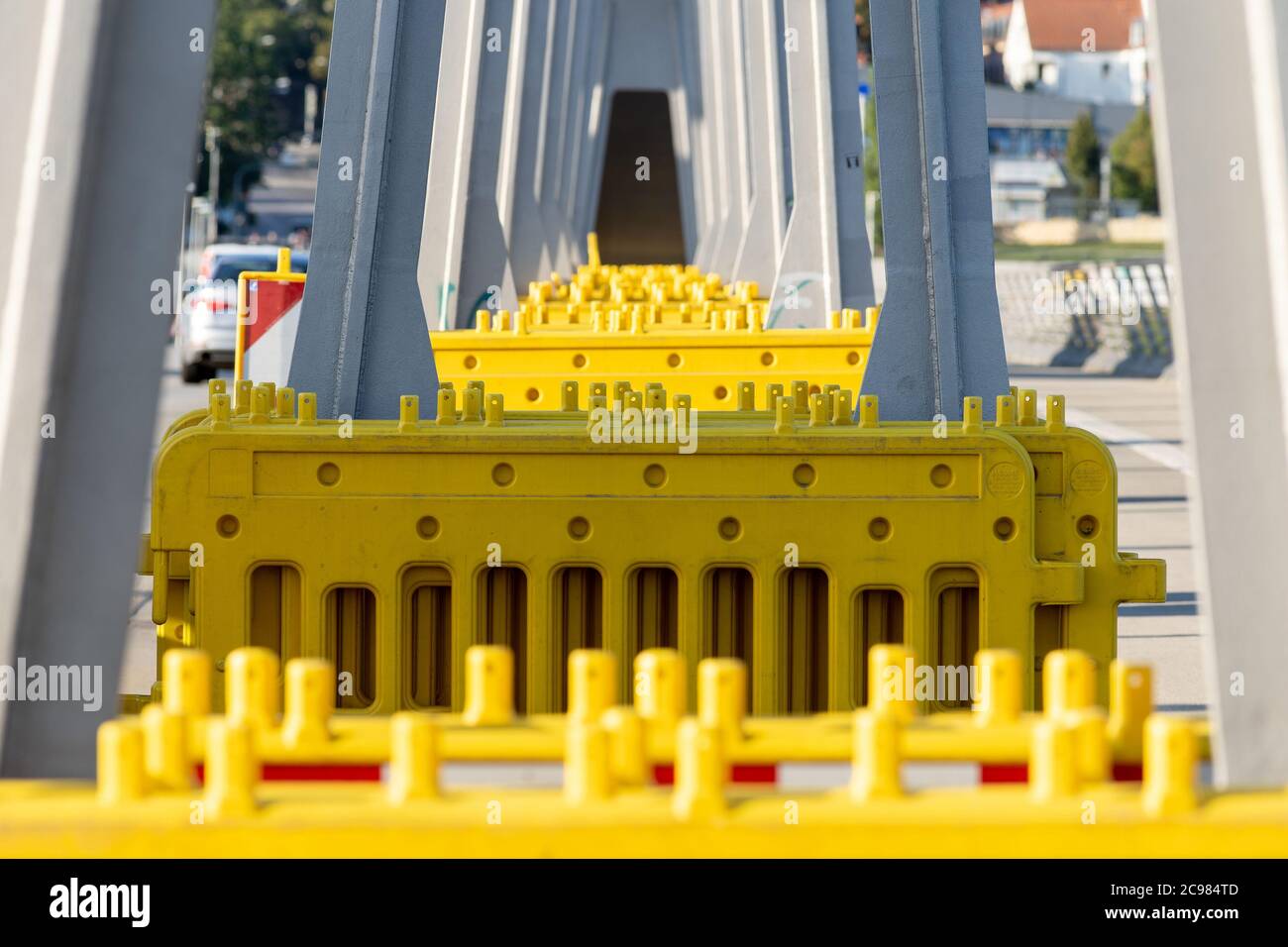 German yellow traffic fence set up for an upcoming construction Stock ...