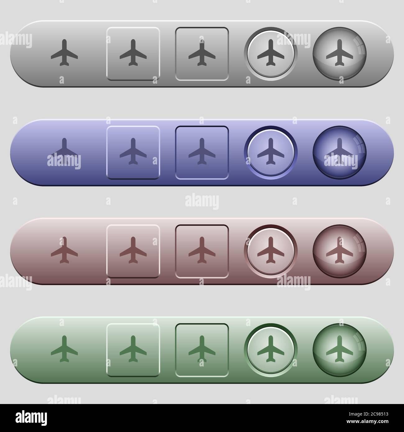 Airplane icons on rounded horizontal menu bars in different colors and ...