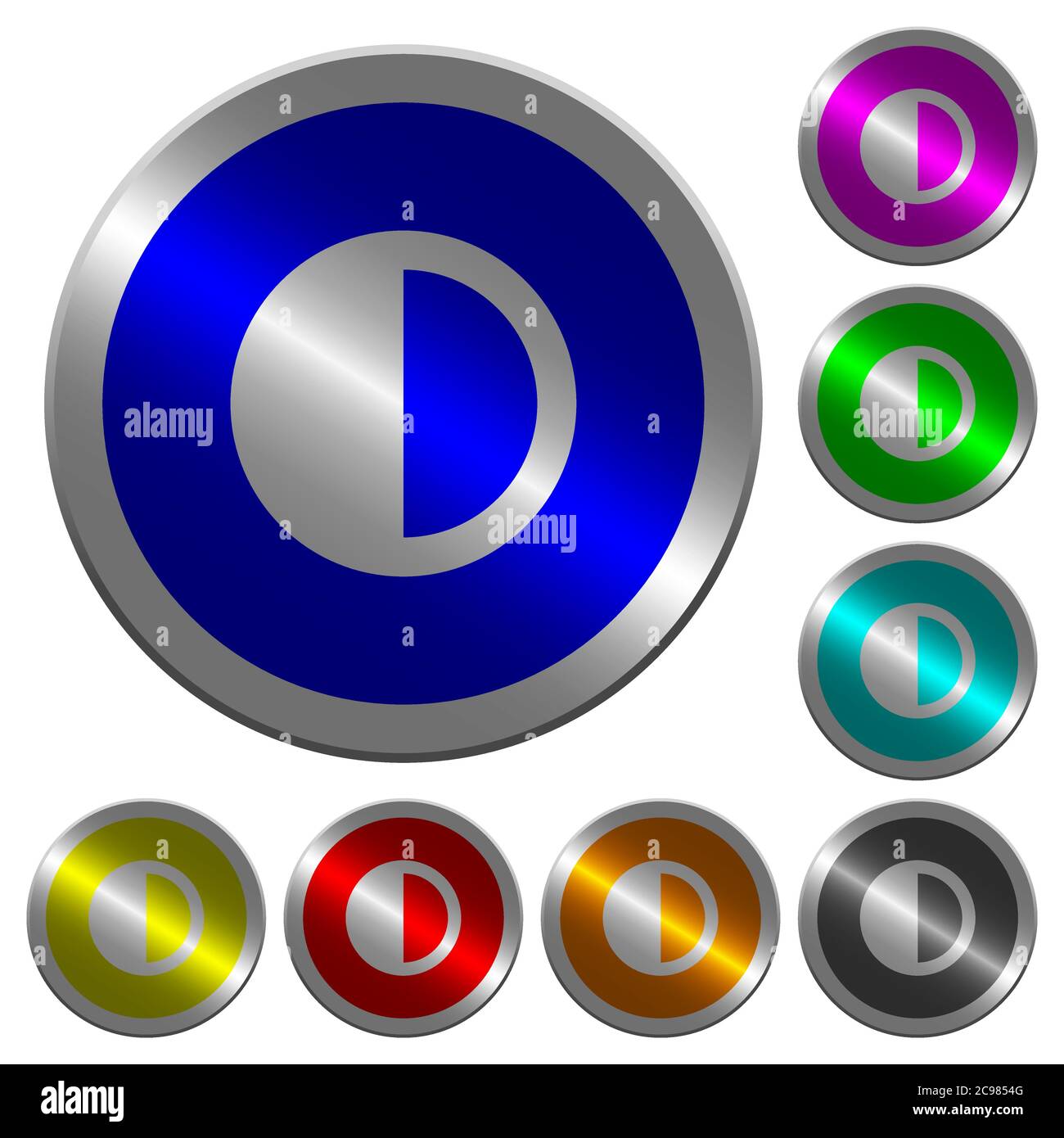 Contrast control icons on round luminous coin-like color steel buttons ...