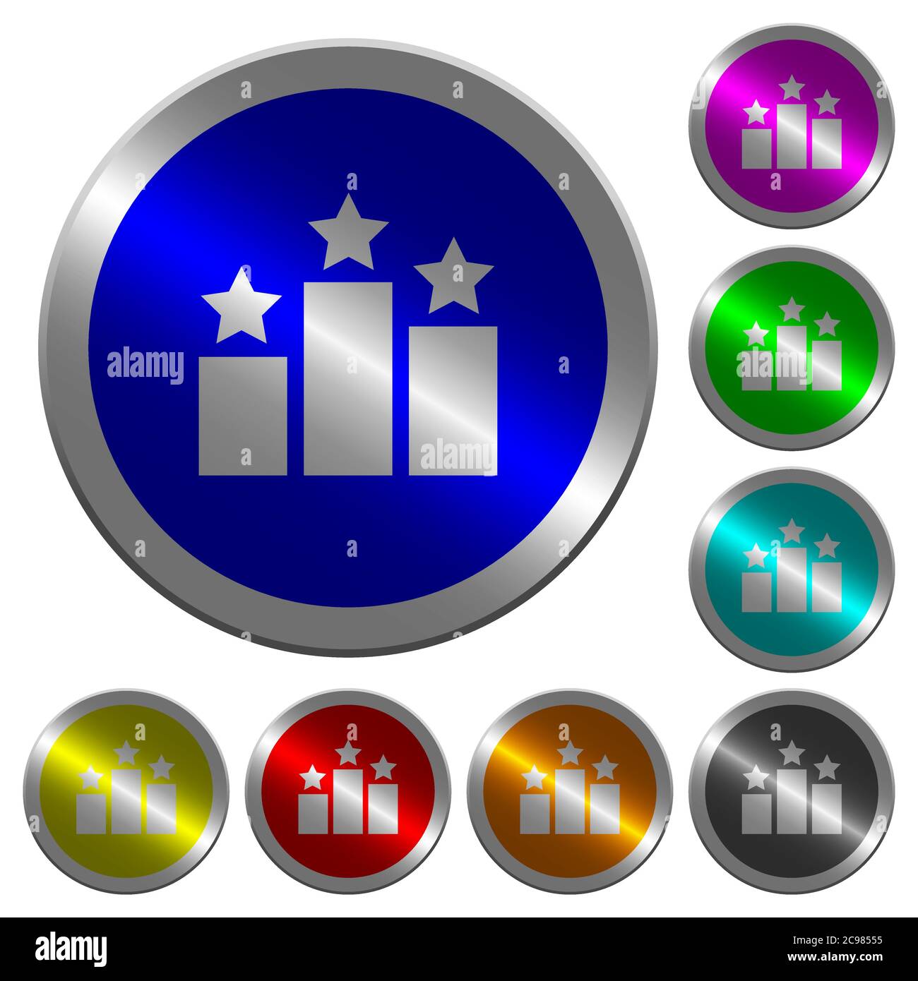 Ranking icons on round luminous coin-like color steel buttons Stock ...