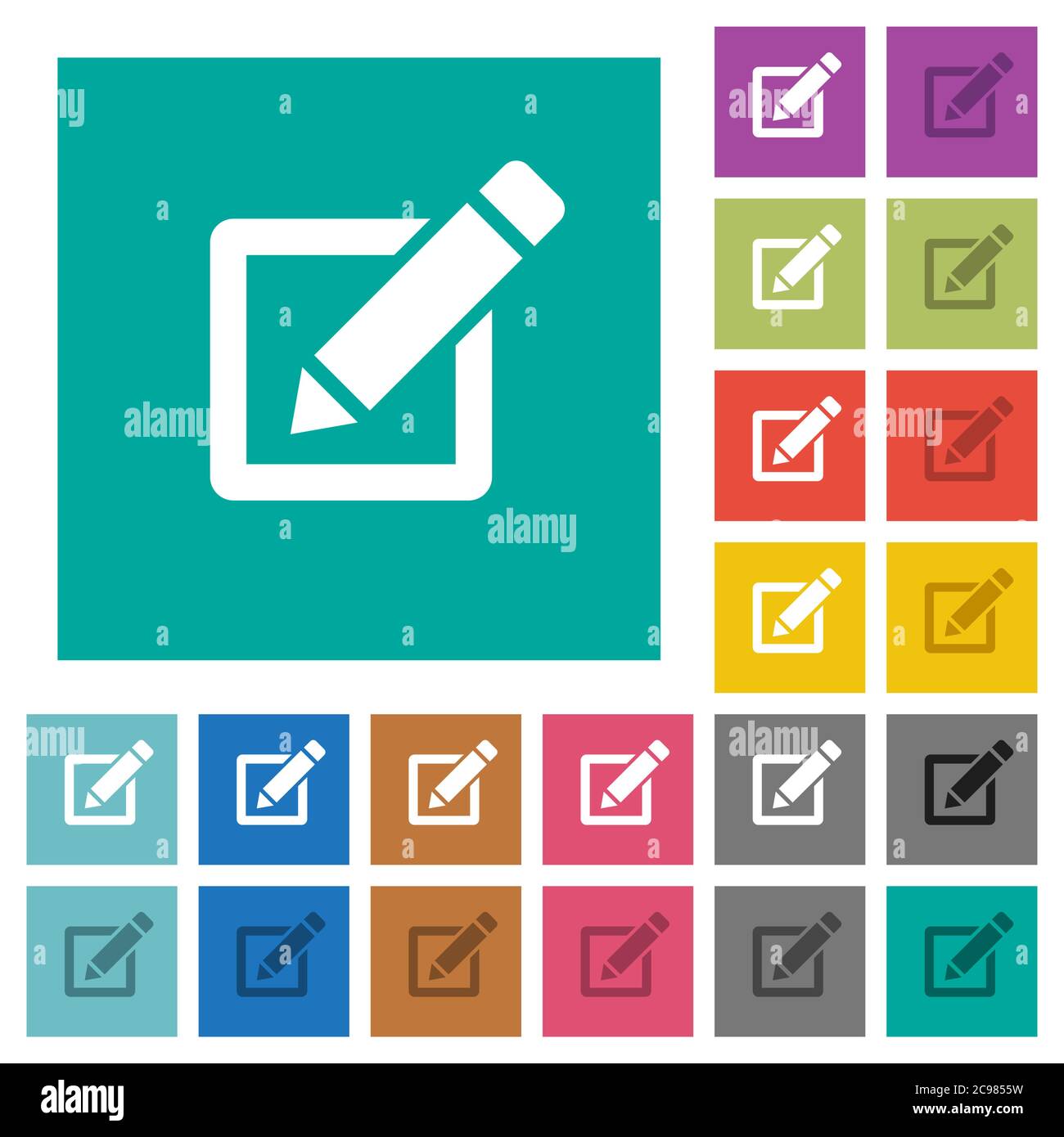 Editing box with pencil multi colored flat icons on plain square ...