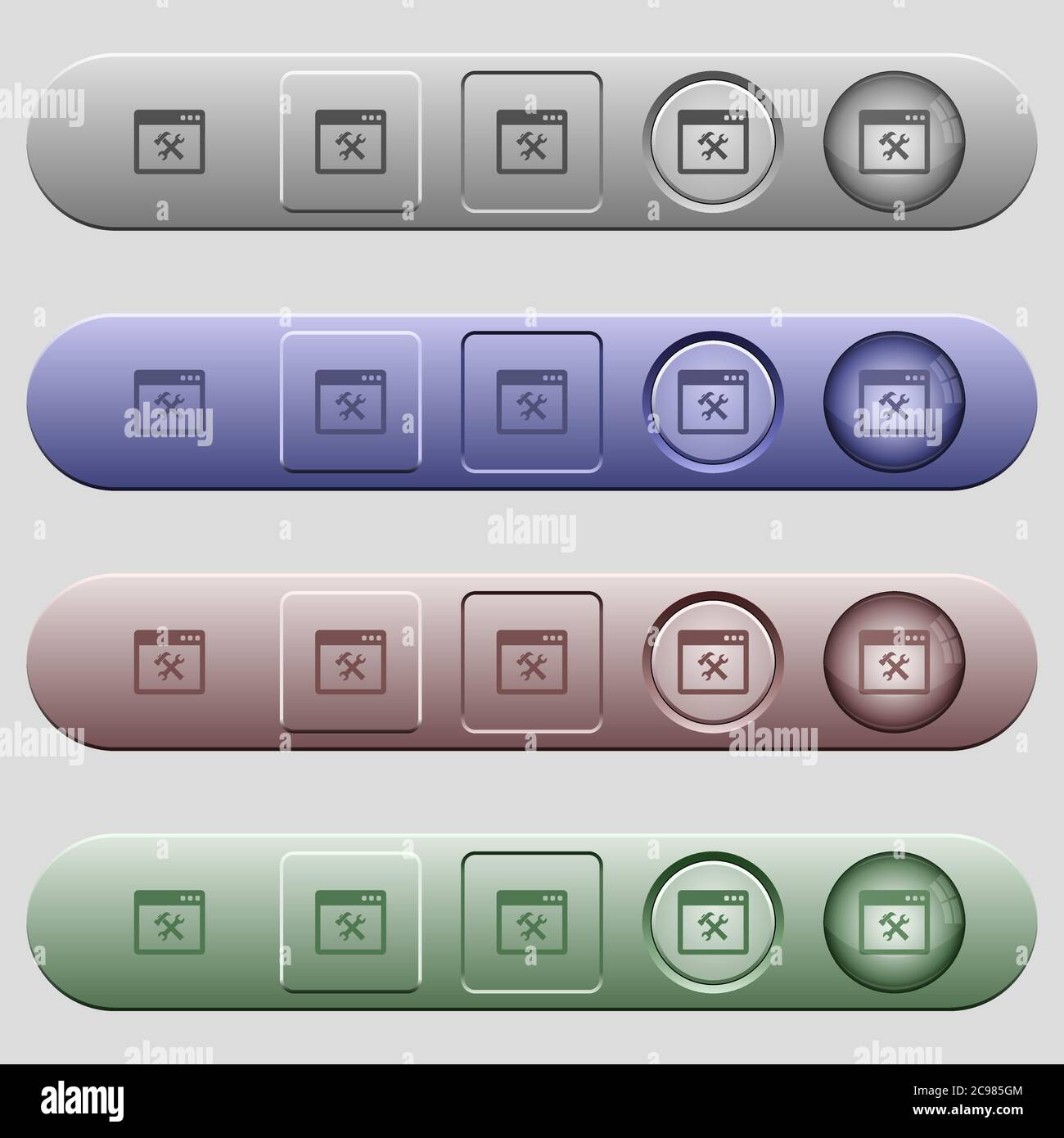 Application tools icons on rounded horizontal menu bars in different ...