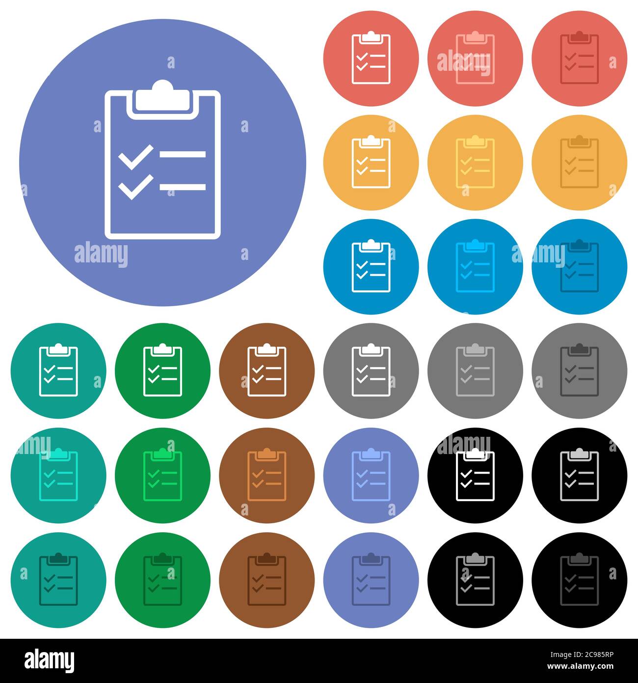 Checklist multi colored flat icons on round backgrounds. Included white ...