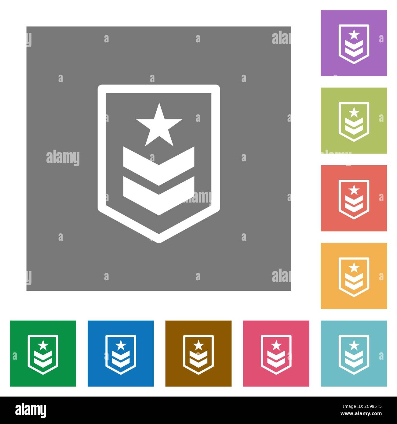 Military rank flat icons on simple color square backgrounds Stock ...