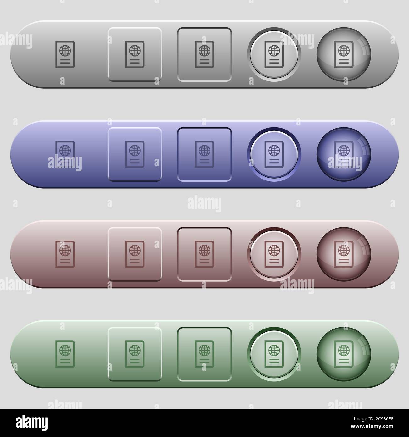 Passport icons on rounded horizontal menu bars in different colors and button styles Stock ...