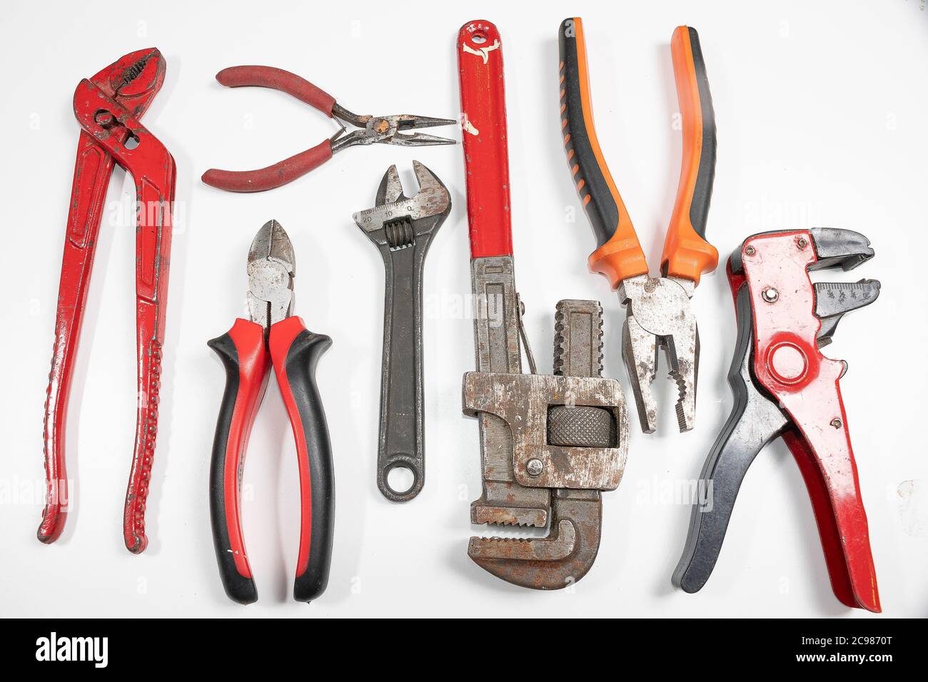 Set of hand tools . Equipment on white background Stock Photo - Alamy