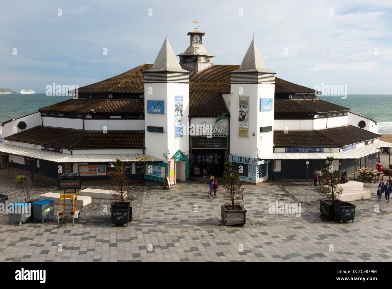 Aerial view of Bournemouth pier in Dorset. The Victorian coastal pier ...