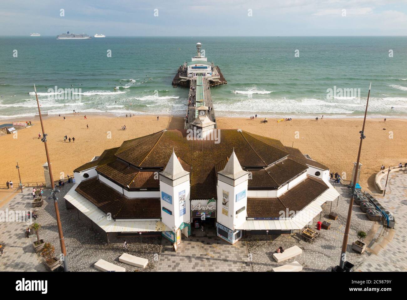 Aerial view of Bournemouth pier in Dorset. The Victorian coastal pier ...