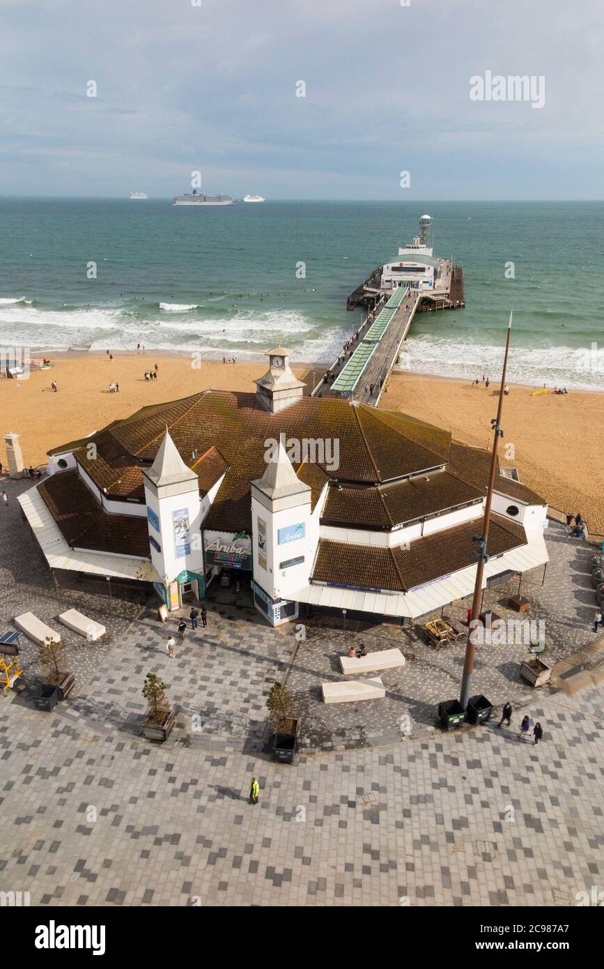 Aerial view of Bournemouth pier in Dorset. The Victorian coastal pier ...