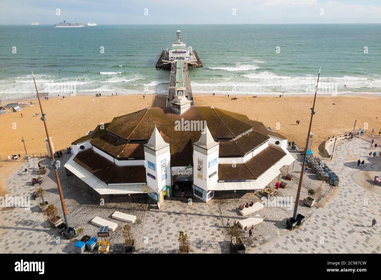 Aerial view of Bournemouth pier in Dorset. The Victorian coastal pier ...