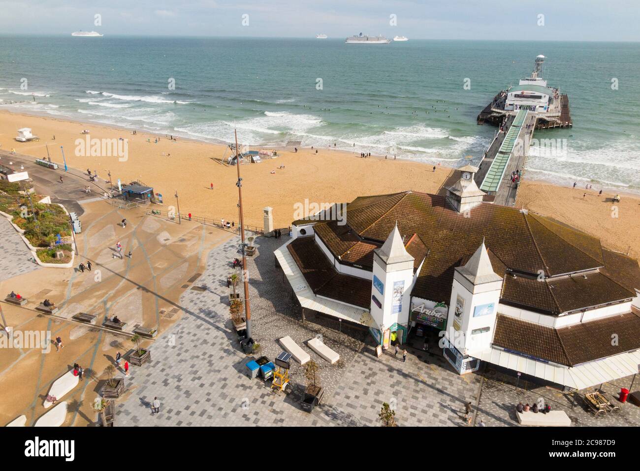 Aerial view of Bournemouth pier in Dorset. The Victorian coastal pier ...