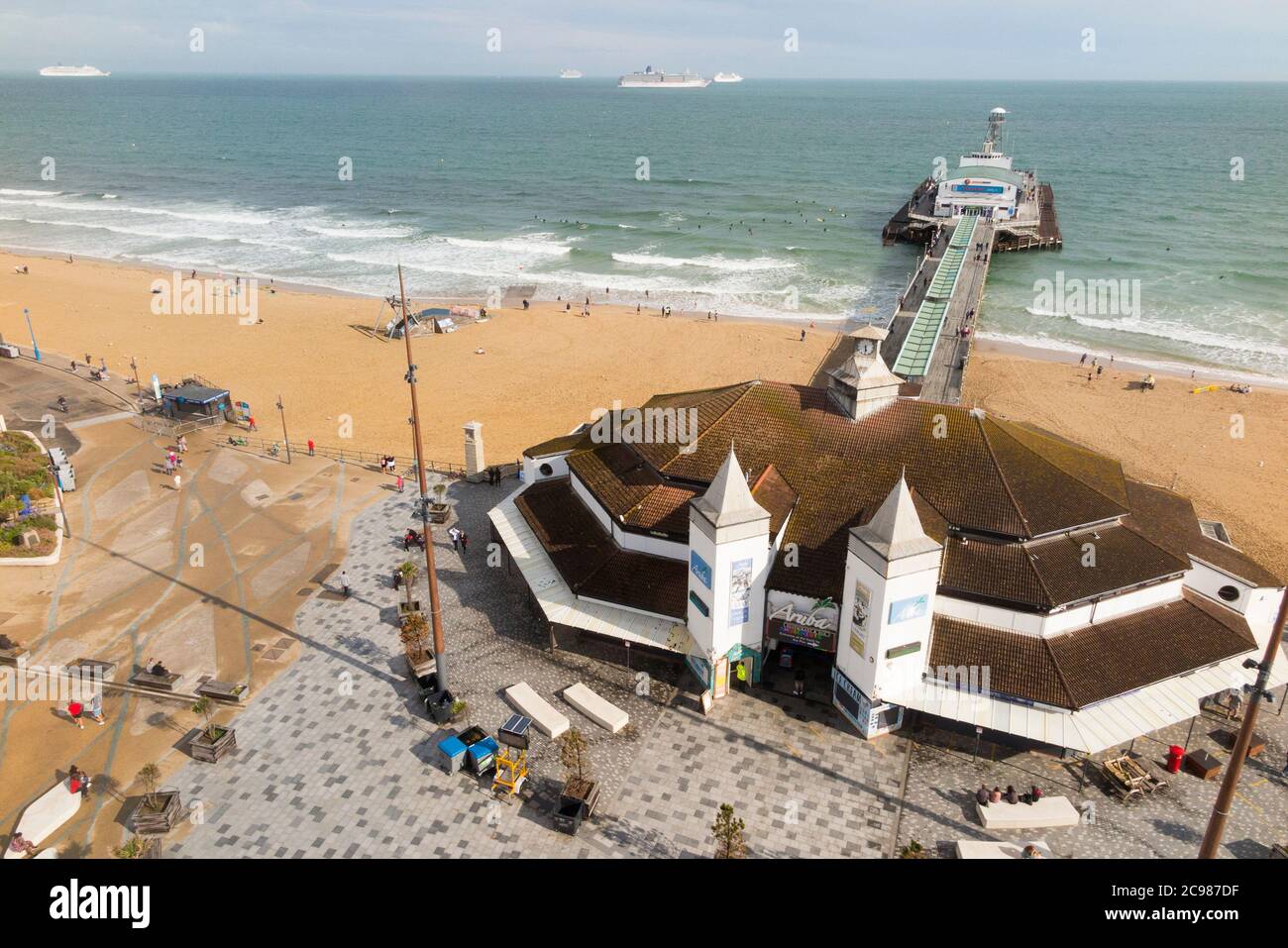Aerial view of Bournemouth pier in Dorset. The Victorian coastal pier ...