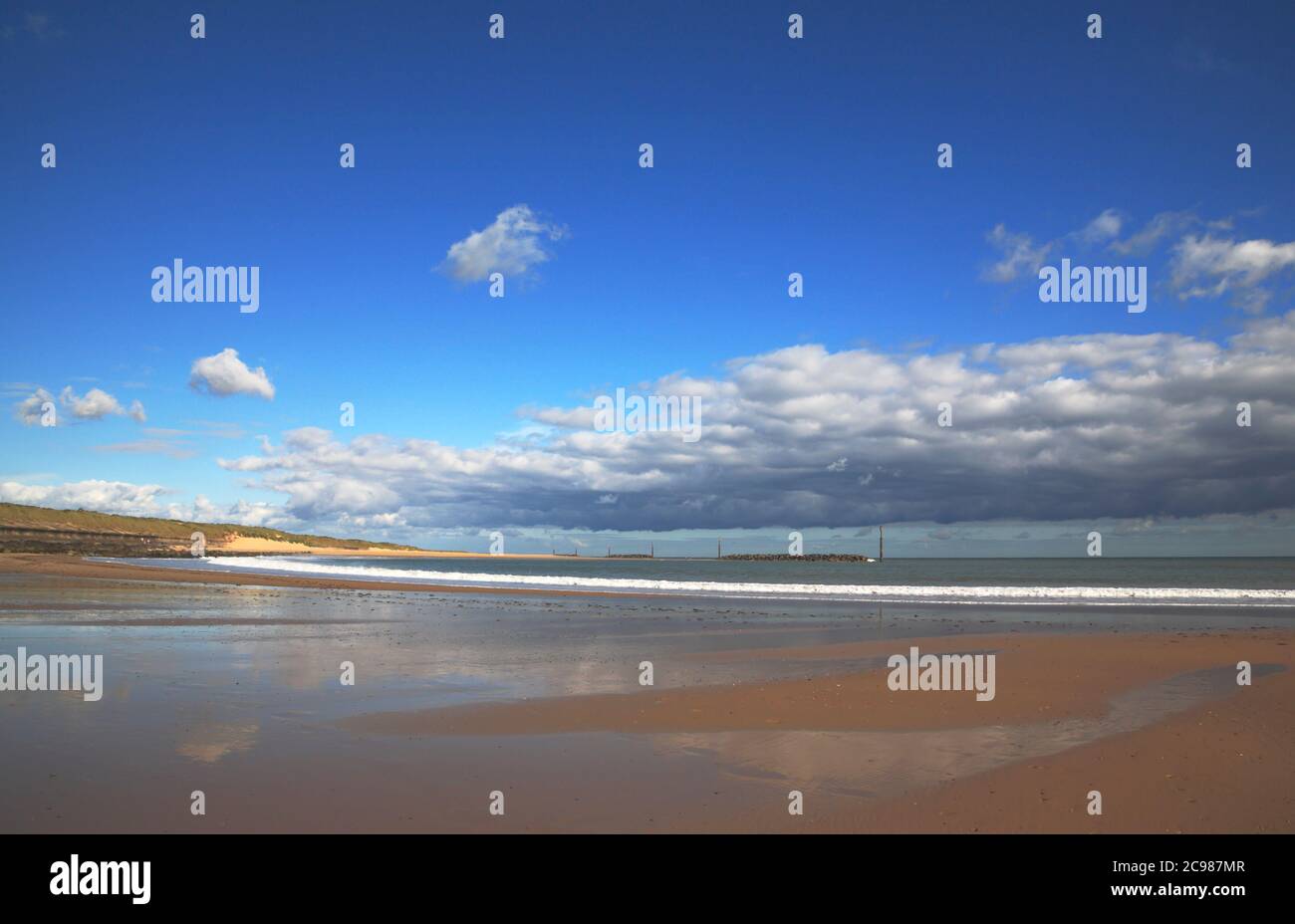 A view of the sea, beach, and dunes, in summer on the North Norfolk ...