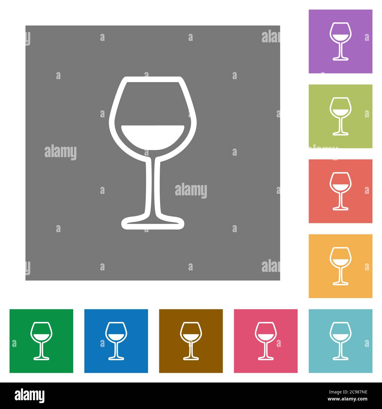 Glass of wine flat icons on simple color square backgrounds Stock ...