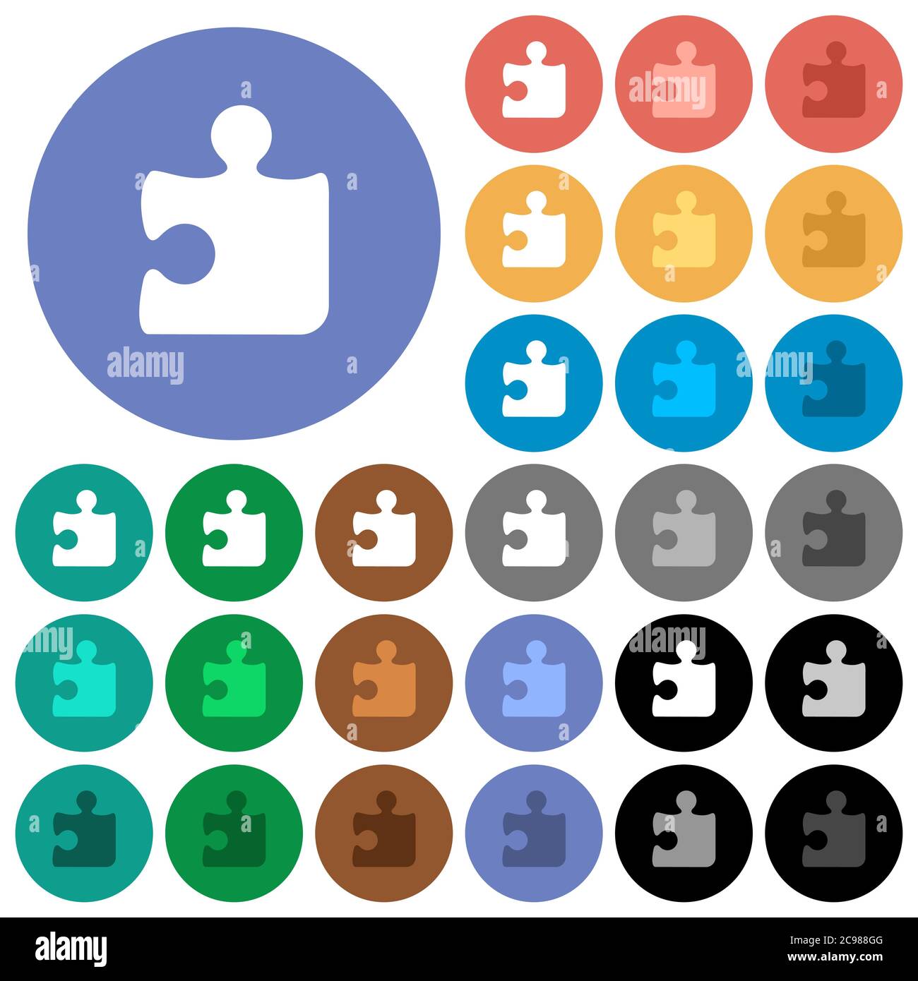 Puzzle multi colored flat icons on round backgrounds. Included white ...