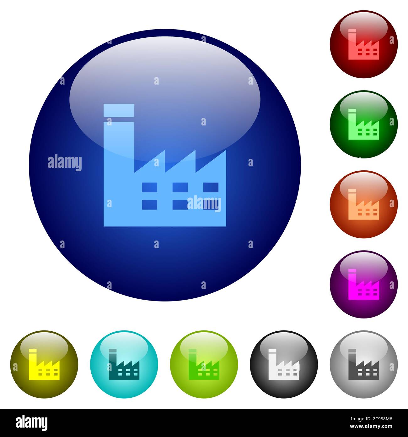 Factory building icons on round color glass buttons Stock Vector Image ...