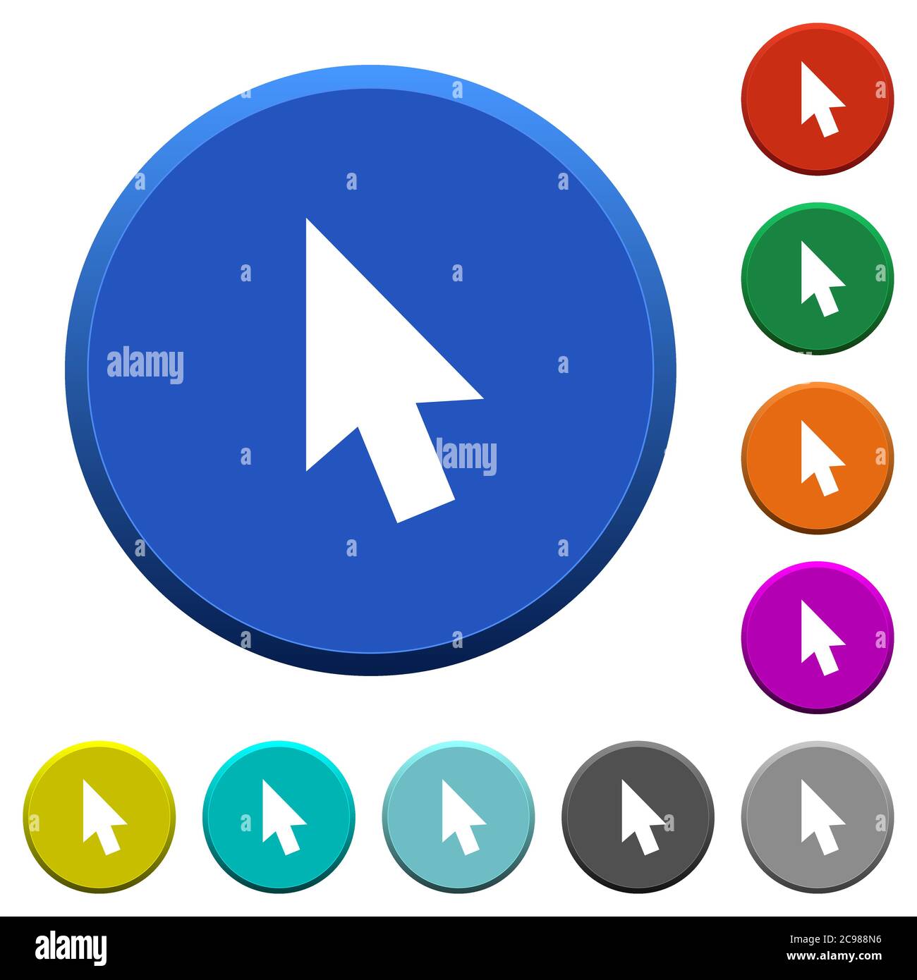 Mouse cursor round color beveled buttons with smooth surfaces and flat white icons Stock Vector ...